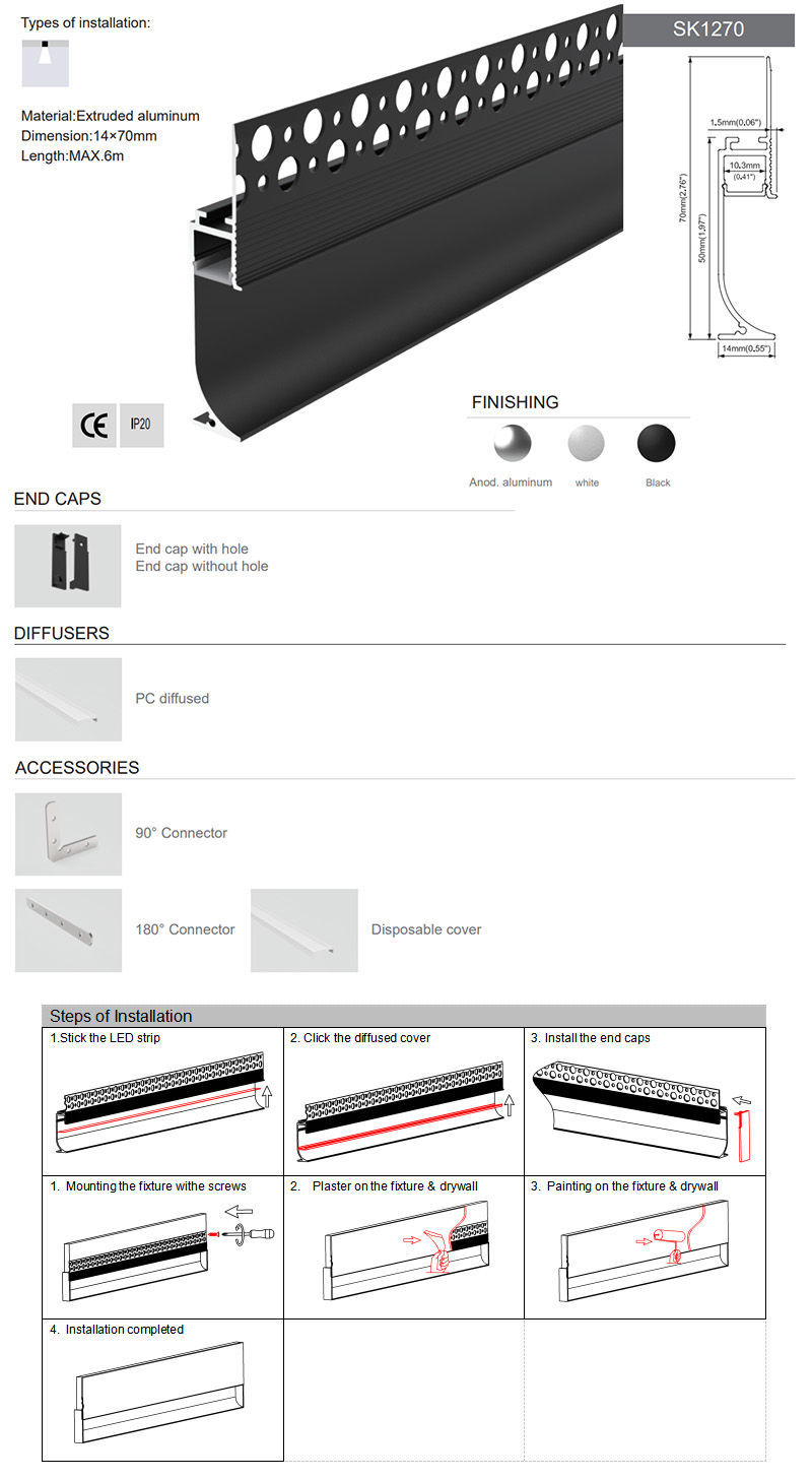 Black Trimless Baseboard LED Lighting Channel